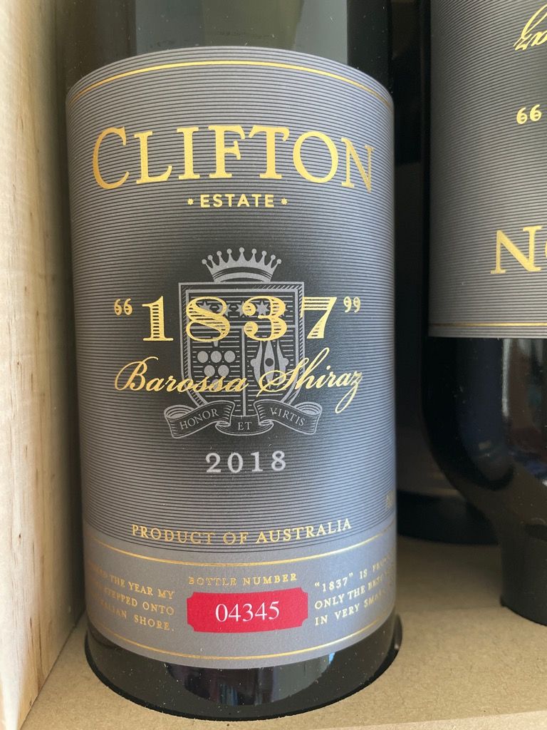 2018 Clifton Estate Shiraz 1837, Australia, South Australia, Barossa ...
