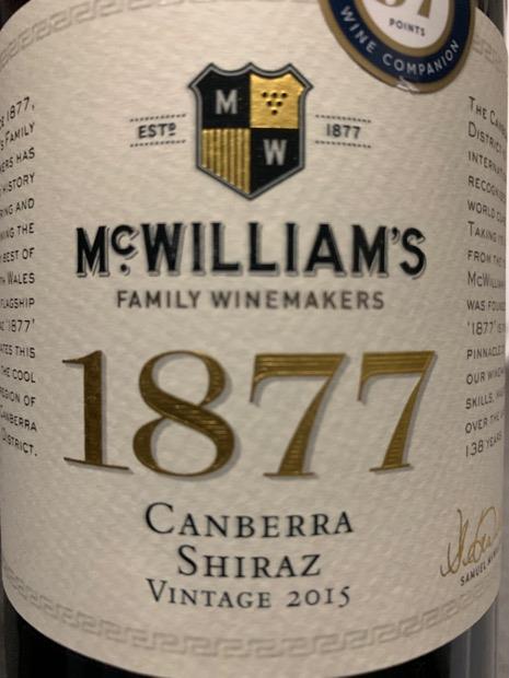 2016 McWilliam's Shiraz 1877 Canberra District, Australia, New South ...