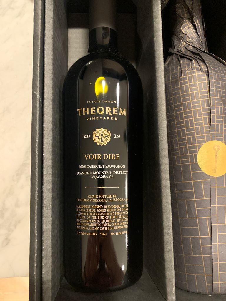 2019 Theorem Vineyards Cabernet Sauvignon Voir Dire, USA, California ...