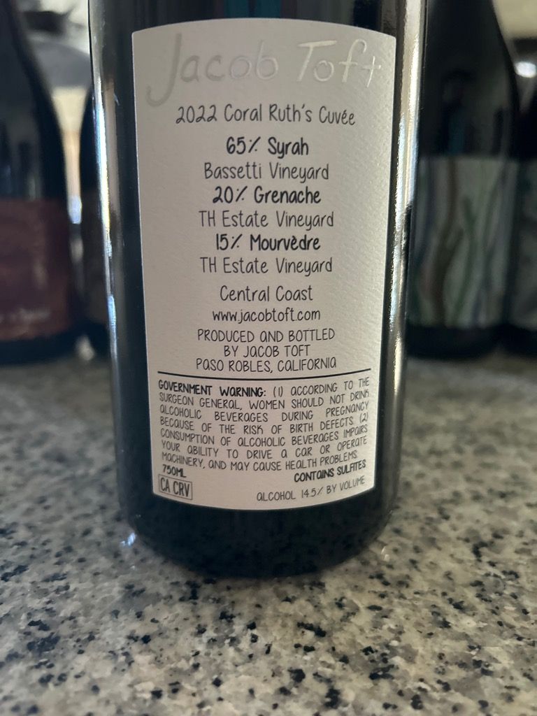 2022 Jacob Toft Coral Ruth's Cuvee, USA, California, Central Coast ...