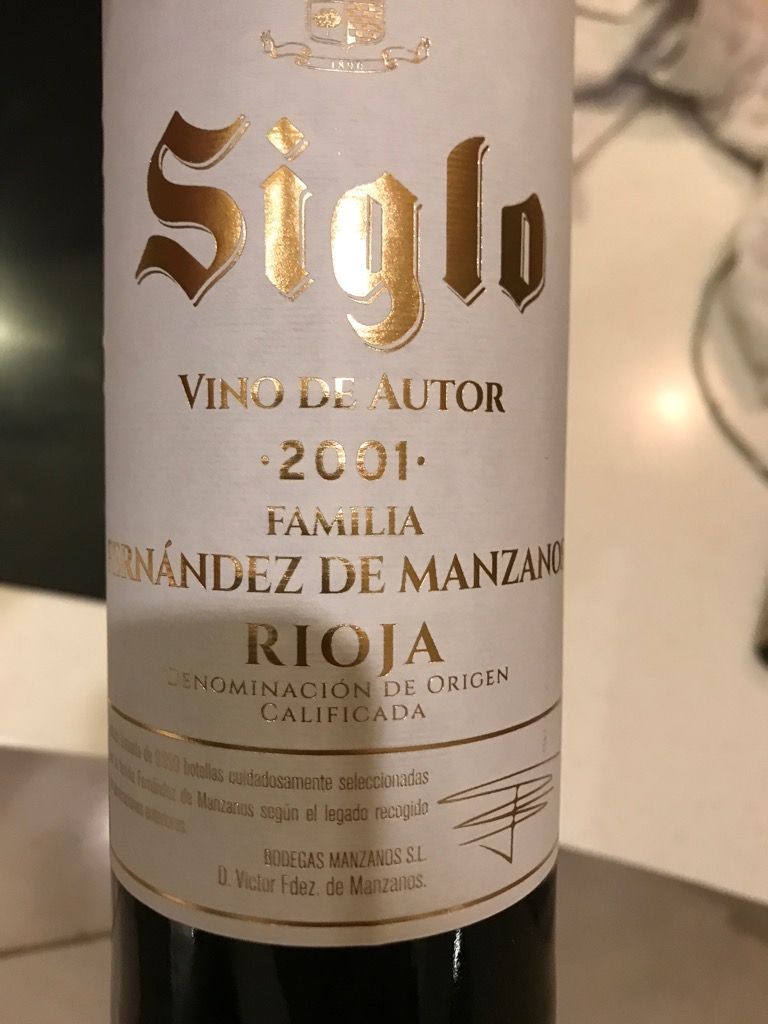 2001 Bodegas Manzanos Rioja Siglo Vino de Autor, Spain, La Rioja, Rioja ...