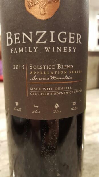 2013 Benziger Family Winery Solstice Blend Estate Sonoma Mountain, USA ...