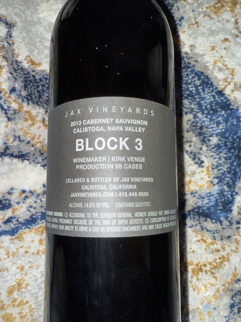 2013 Jax Vineyards Cabernet Sauvignon Block 3, USA, California, Napa ...
