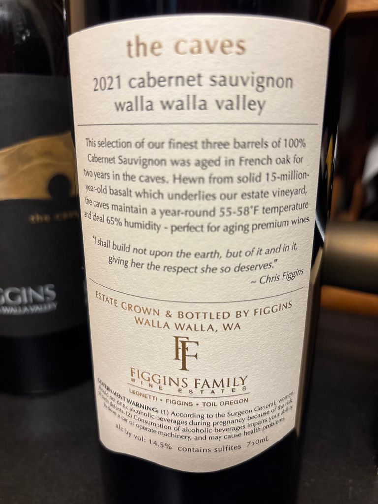 2021 Figgins Cabernet Sauvignon The Caves Figgins Estate Vineyard ...