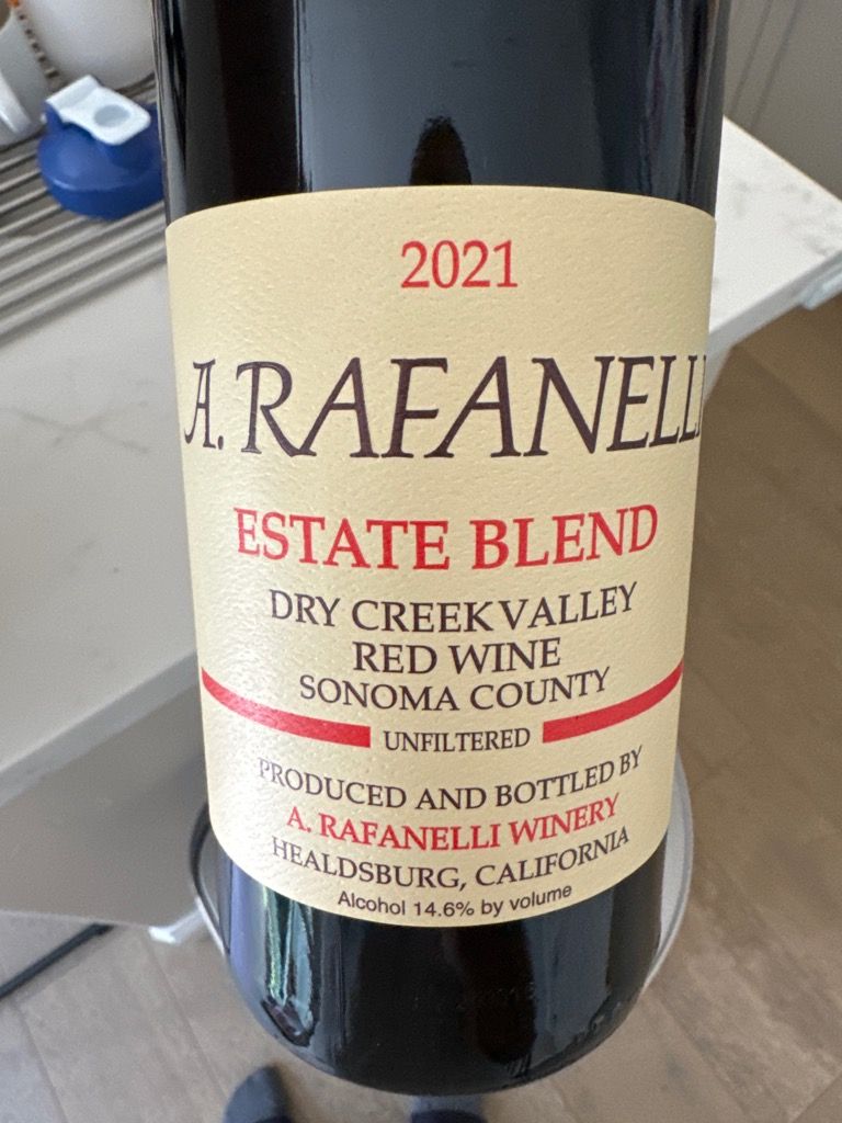 2021 A. Rafanelli Estate Blend, USA, California, Sonoma County, Dry ...