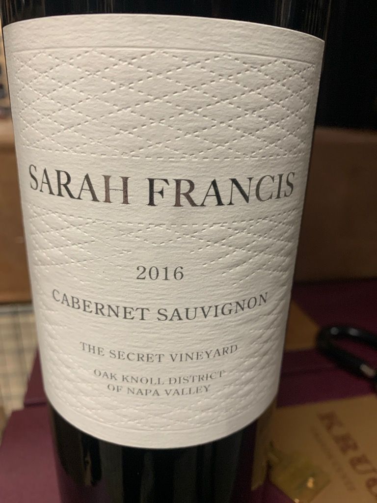 2016 Sarah Francis Cabernet Sauvignon The Secret Vineyard, USA ...