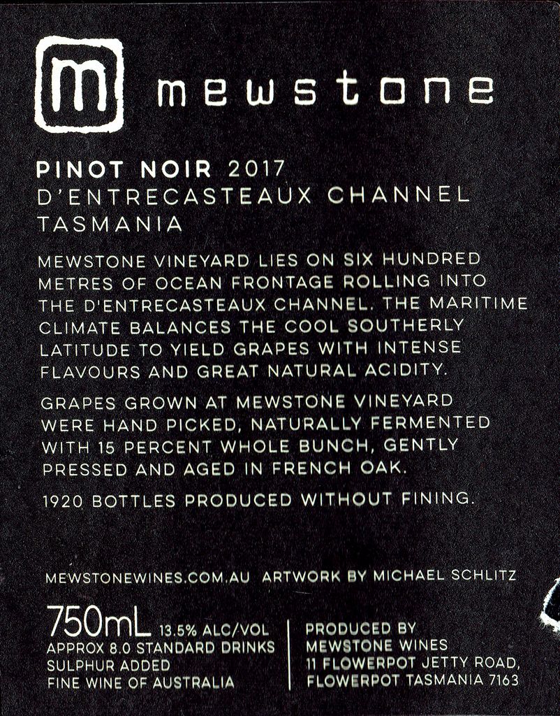 2017 Mewstone Pinot Noir D'Entrecasteaux Channel, Australia, Tasmania ...