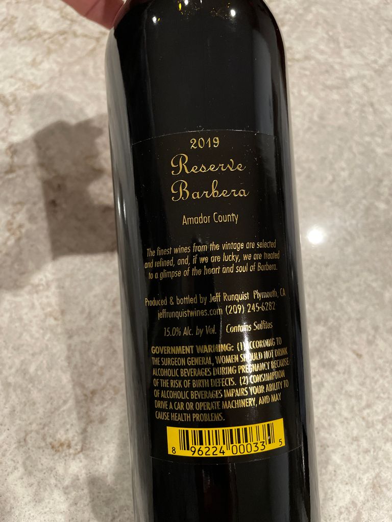 2021 Jeff Runquist Barbera Reserve, USA, California, Sierra Foothills ...