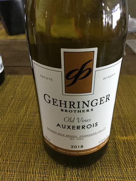 2018 Gehringer Brothers Estate Winery Auxerrois Old Vines, Canada ...