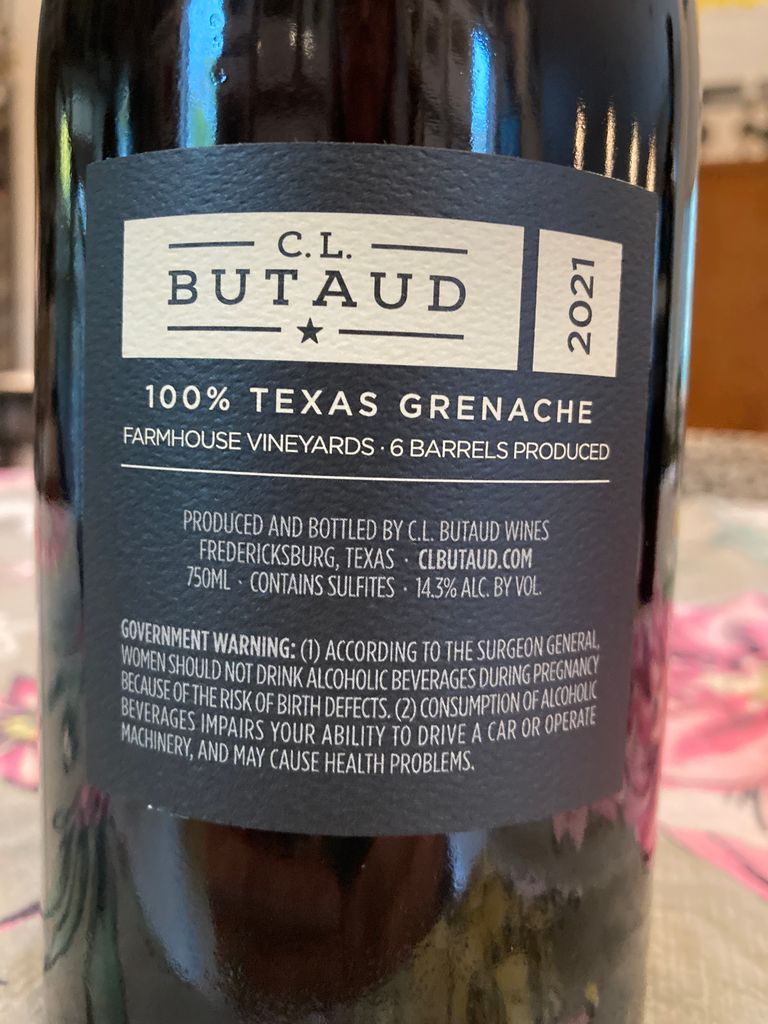2022 C.L. Butaud Grenache Farmhouse Vineyards, USA, Texas, Texas High ...