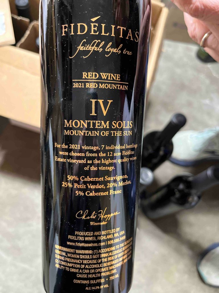 2021 Fidelitas IV Montem Solis Red Wine, USA, Washington, Columbia ...