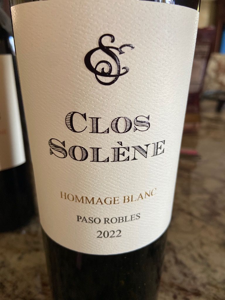 2022 Clos Solène Hommage Blanc, USA, California, Central Coast, Paso ...