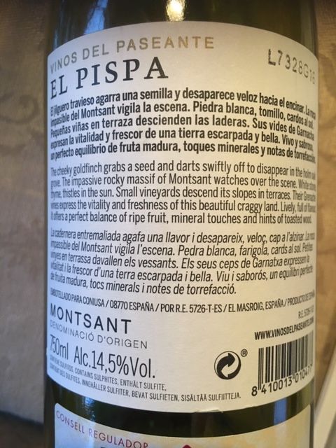 2018 Vinos del Paseante Montsant El Pispa, Spain, Catalunya, Tarragona ...