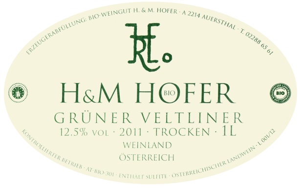 2012 Bio-Weingut H. u. M. Hofer Grüner Veltliner, Austria ...