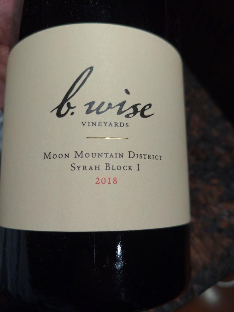 2019 B. Wise Vineyards Syrah Estate Grown, Block 1, USA, California ...