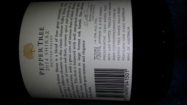 2014 Pepper Tree Shiraz Limited Release Hunter Valley, Australia, New ...