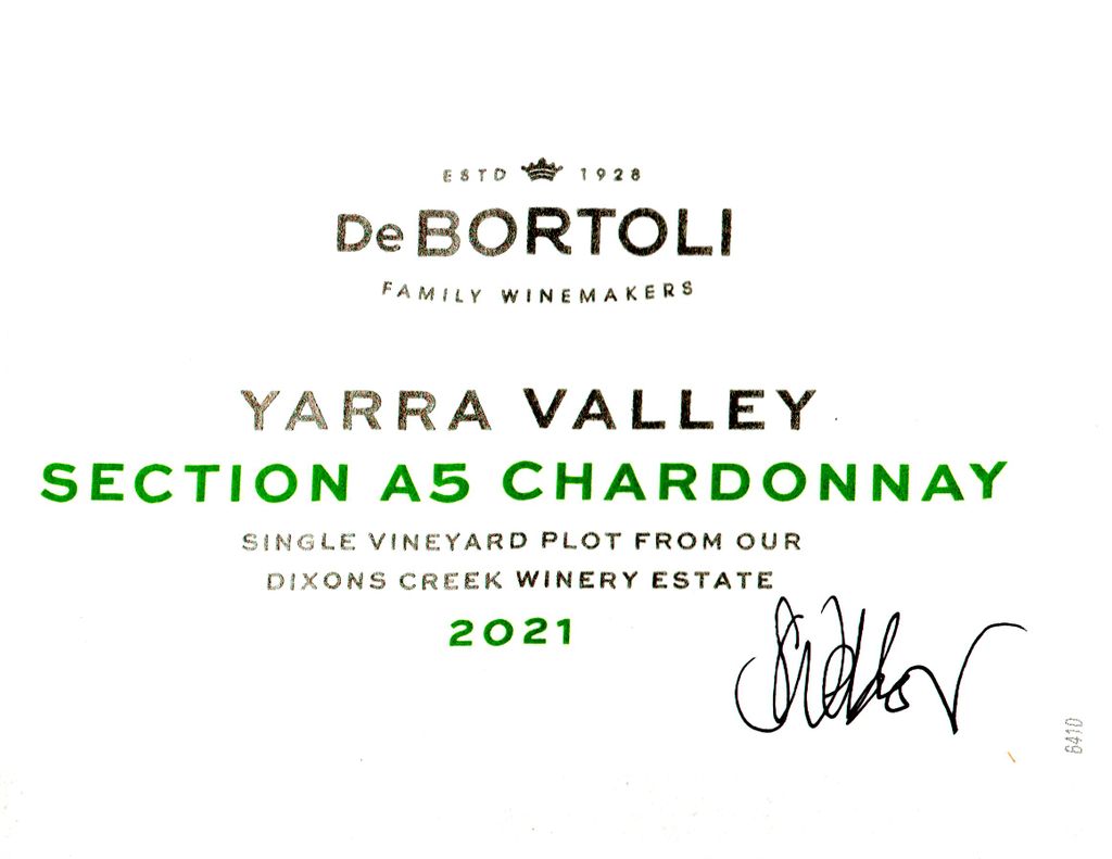 2021 De Bortoli Chardonnay Section A5 Dixons Creek, Australia, Victoria, Port Phillip, Yarra ...
