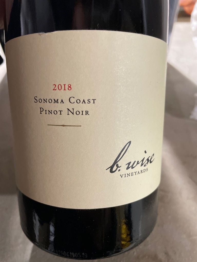 2018 B. Wise Vineyards Pinot Noir Sonoma Coast, USA, California, Sonoma ...