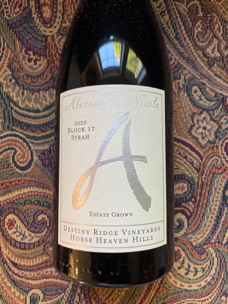 2020 Alexandria Nicole Syrah Block 17 Estate Grown Destiny Ridge ...