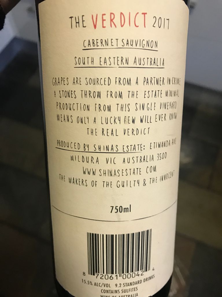 2019 Shinas Estate Cabernet Sauvignon The Verdict, Australia, Victoria - CellarTracker