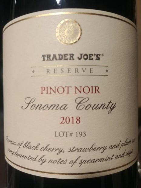 2018 Trader Joe's Pinot Noir Lot #193 Reserve, USA, California, Sonoma ...