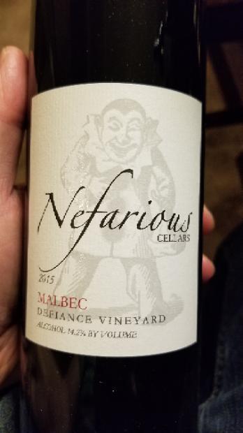 2015 Nefarious Cellars Malbec Defiance Vineyard, USA, Washington ...