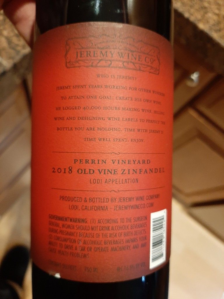 2021 Jeremy Wine Company Old Vine Zinfandel, USA, California, Central ...