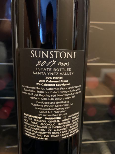 2017 Sunstone Vineyards and Winery Eros, USA, California, Central Coast ...