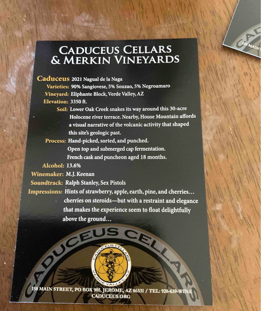 2020 Caduceus Cellars Nagual de la Naga, USA, Arizona, Cochise County ...