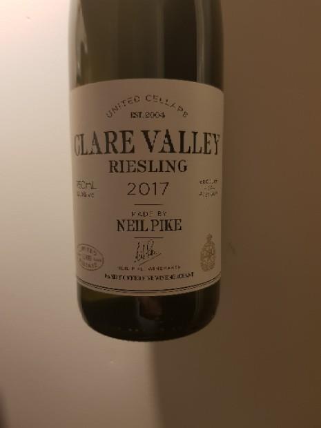 2016 United Cellars Riesling made by Neil Pike Clare Valley, Australia ...