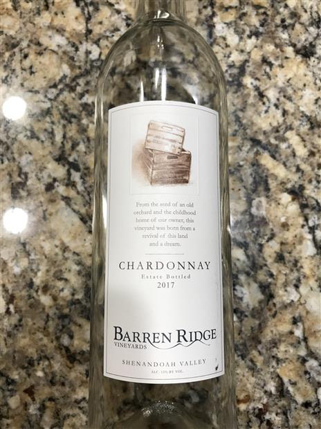 2022 Barren Ridge Chardonnay, USA, Virginia, Shenandoah Valley ...