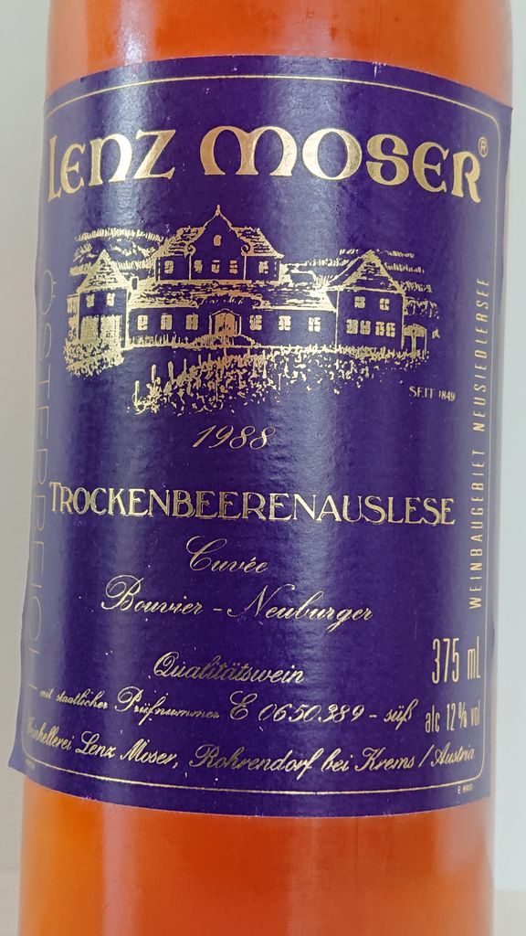 1989 Lenz Moser Trockenbeerenauslese Cuvée Bouvier-Neuburger, Austria ...
