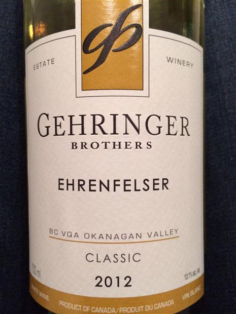 2012 Gehringer Brothers Estate Winery Ehrenfelser Classic, Canada ...