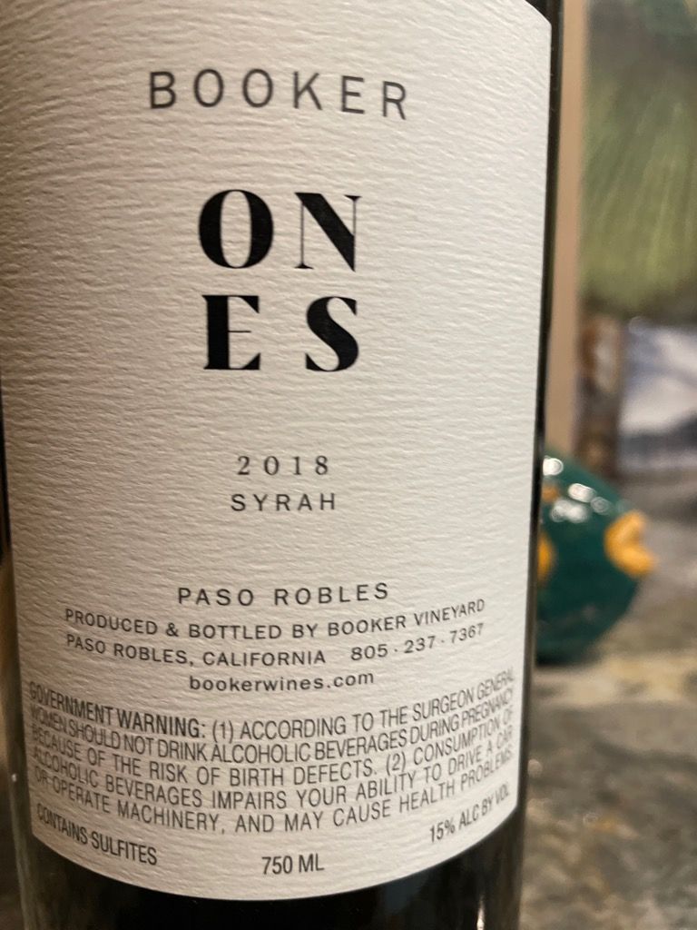 2018 Booker Vineyard Syrah Ones, USA, California, Central Coast, Paso ...