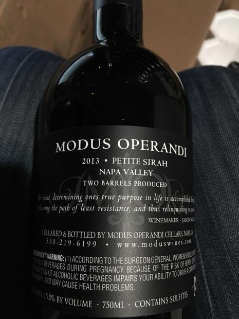 2017 Modus Operandi Cellars Petite Sirah, USA, California, Napa Valley ...