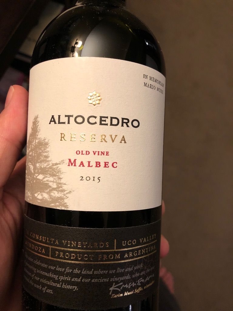 2019 Altocedro Malbec Old Vine Reserve, Argentina, Mendoza, Valle de ...