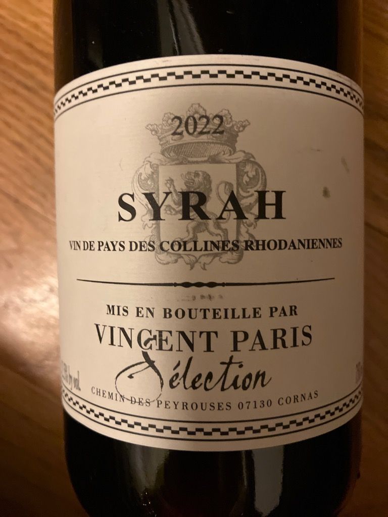 2023 Domaine Vincent Paris Syrah Selection, France, Rhône, Northern ...