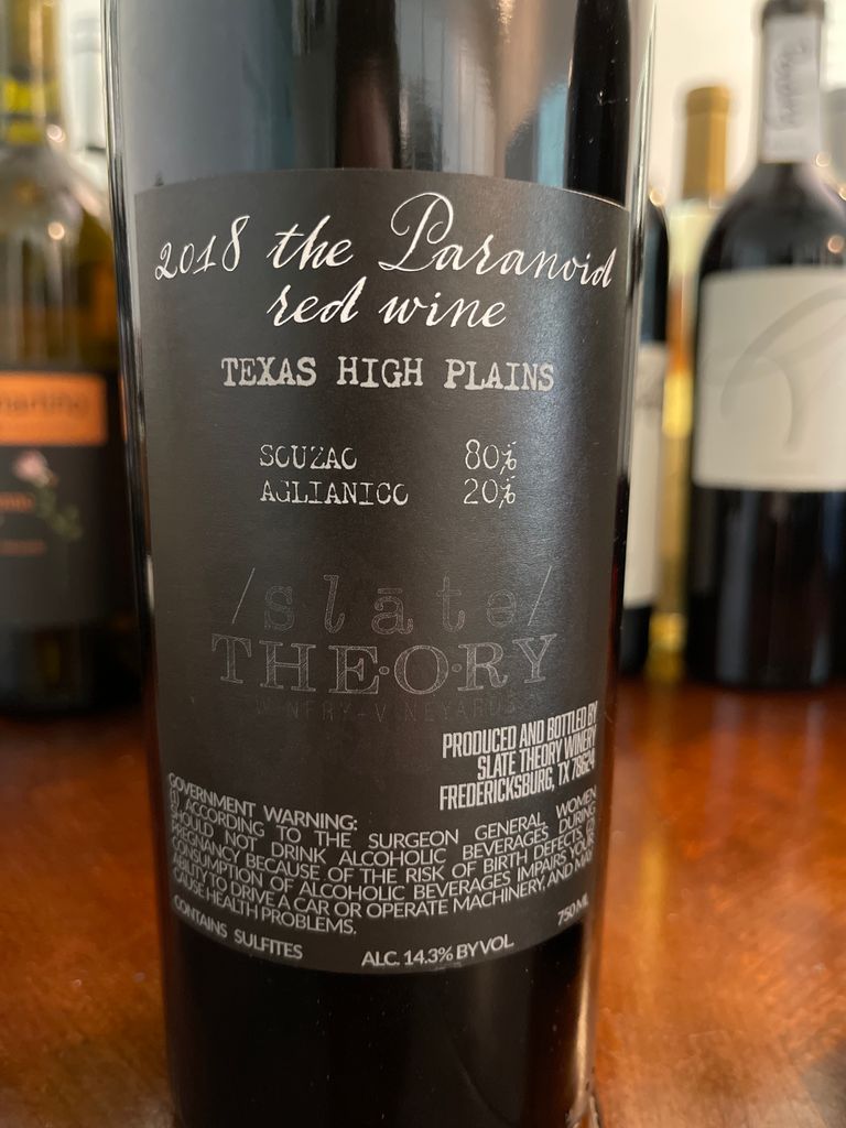 2018 Slate Theory The Paranoid, USA, Texas - CellarTracker