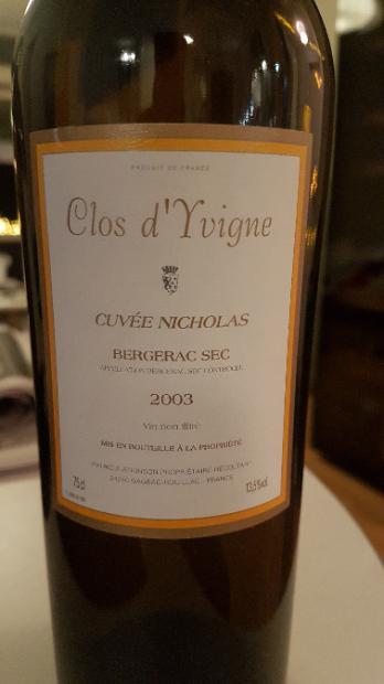 2009 Clos d'Yvigne (Patricia Atkinson) Bergerac Sec Cuvée Nicholas ...