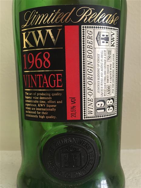 1968 KWV Limited Release Vintage Port, South Africa, Coastal Region ...