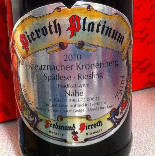 2010 Ferdinand Pieroth Kreuznacher Kronenberg Riesling Platinum ...