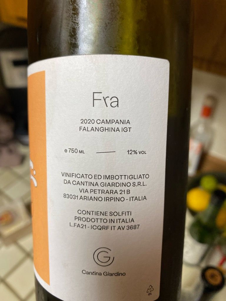 2020 Cantina Giardino Falanghina Fra, Italy, Campania, Campania IGT ...