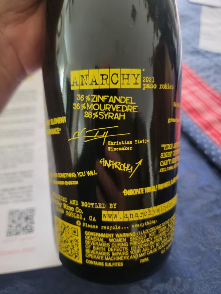 2021 Anarchy Wine Co. Anarchy, USA, California, Central Coast, Paso ...