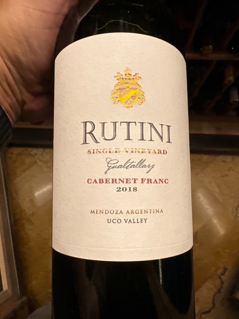 2020 Rutini Cabernet Franc Single Vineyard Gualtallary, Argentina ...