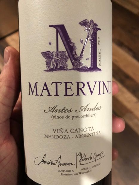 2017 Matervini Malbec Antes Andes Viña Canota, Argentina, Mendoza ...