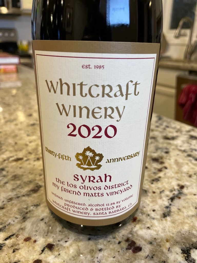 2020 Whitcraft Winery Syrah My Friend Matt's Vineyard, USA, California ...