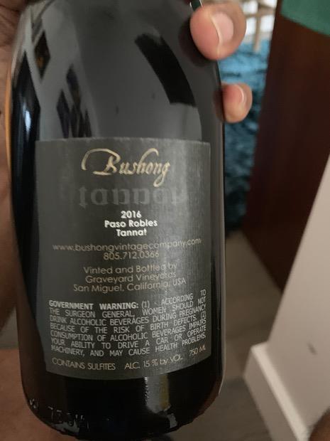 2016 Bushong Tannat, USA, California, Central Coast, Paso Robles ...
