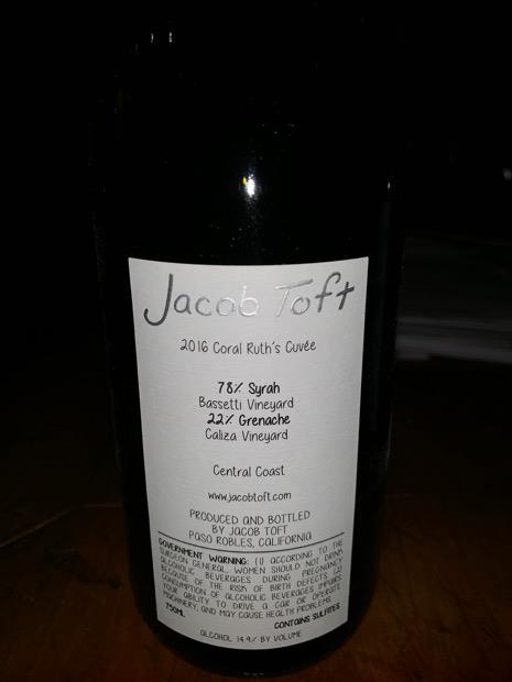 2016 Jacob Toft Coral Ruth's Cuvee, USA, California, Central Coast ...