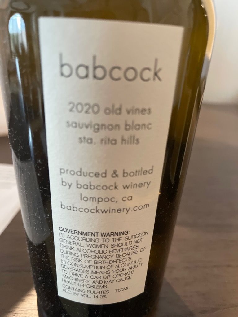 2020 Babcock Sauvignon Blanc Old Vines, USA, California, Central Coast ...