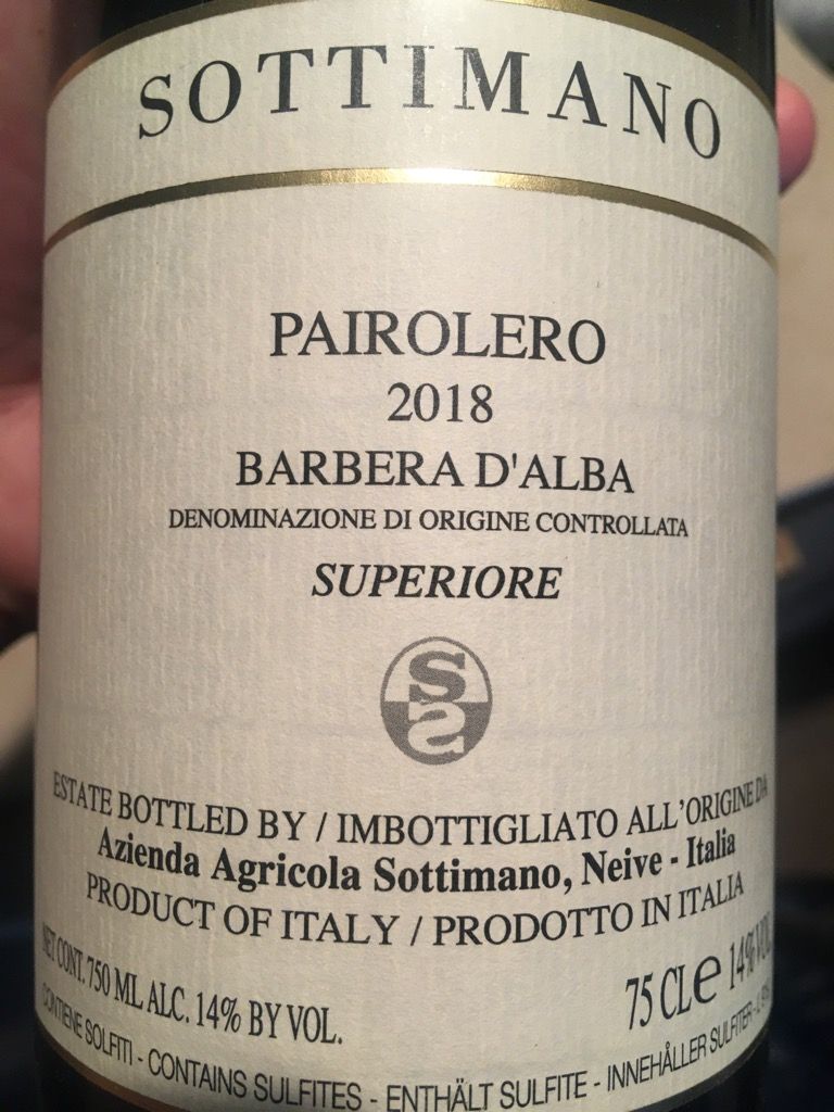 2018 Sottimano Barbera d'Alba Superiore Pairolero, Italy, Piedmont ...